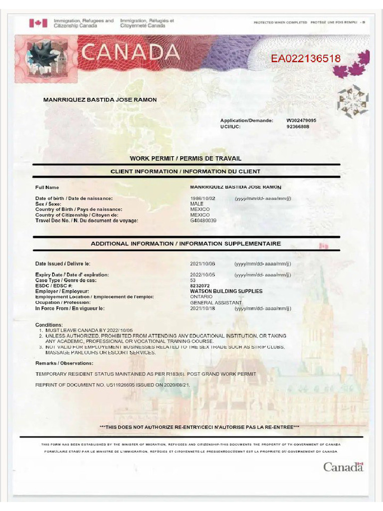 Canada Work Permit | PDF