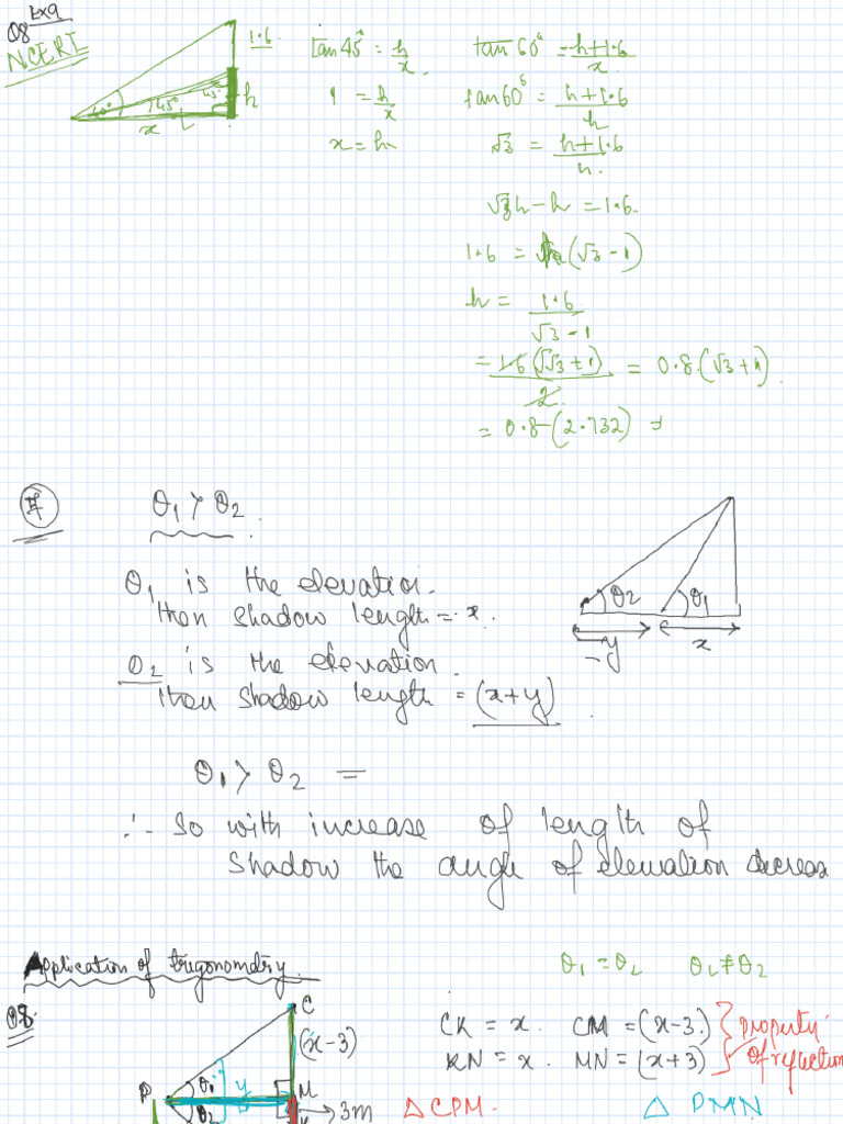 Exemplar & NCERT Application of Trigonometry | PDF