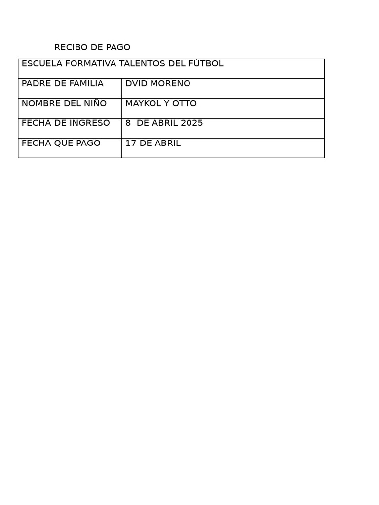 Recibo de Pago Escuela Formativa Talentos | PDF