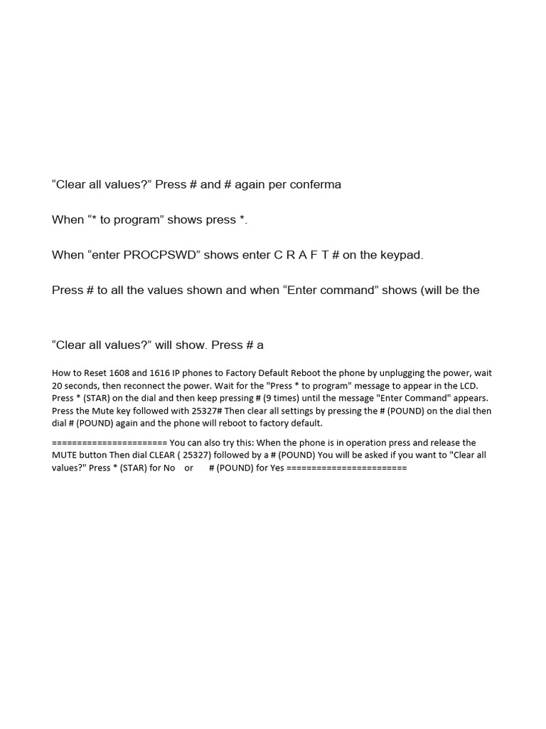 Resetting Avaya 1608/1616 Phones | PDF