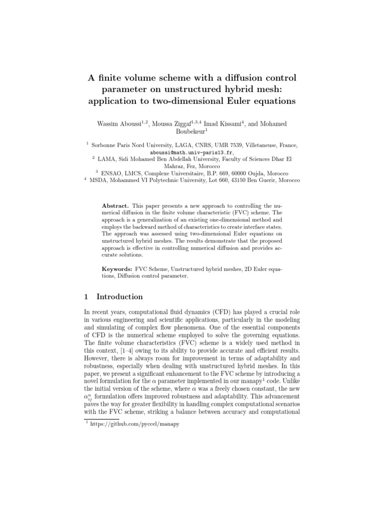 Diffusion Control in FVC Scheme for 2D Euler | PDF | Computational ...