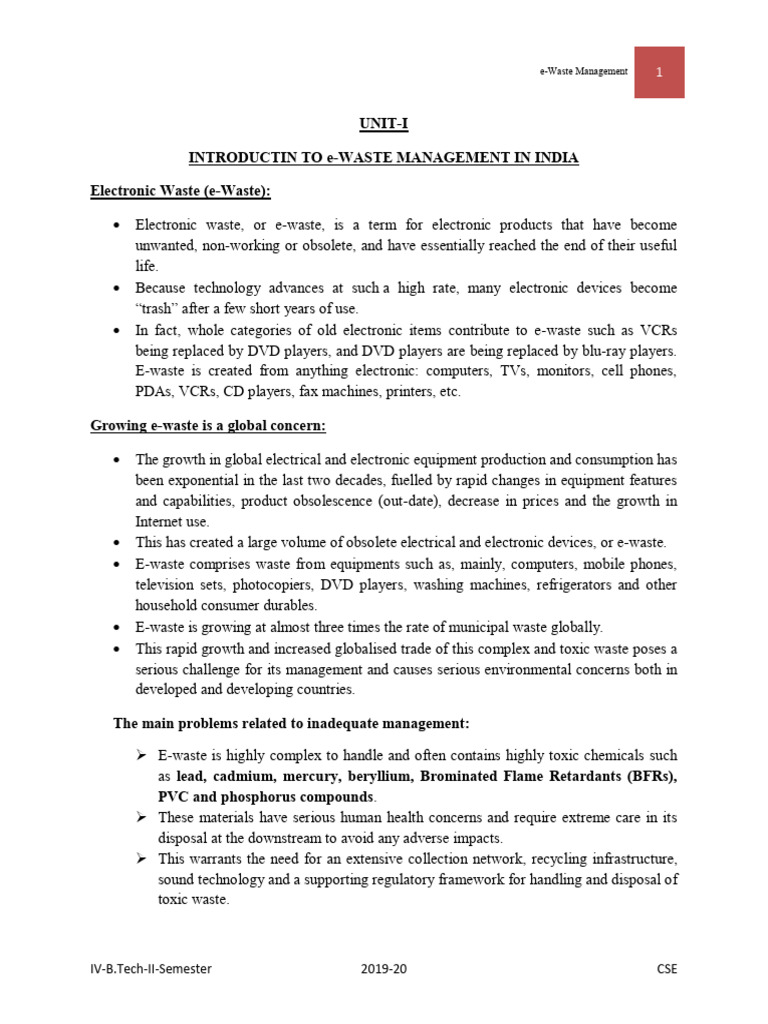 e-Waste Management in India Overview | PDF | Electronic Waste | Waste ...
