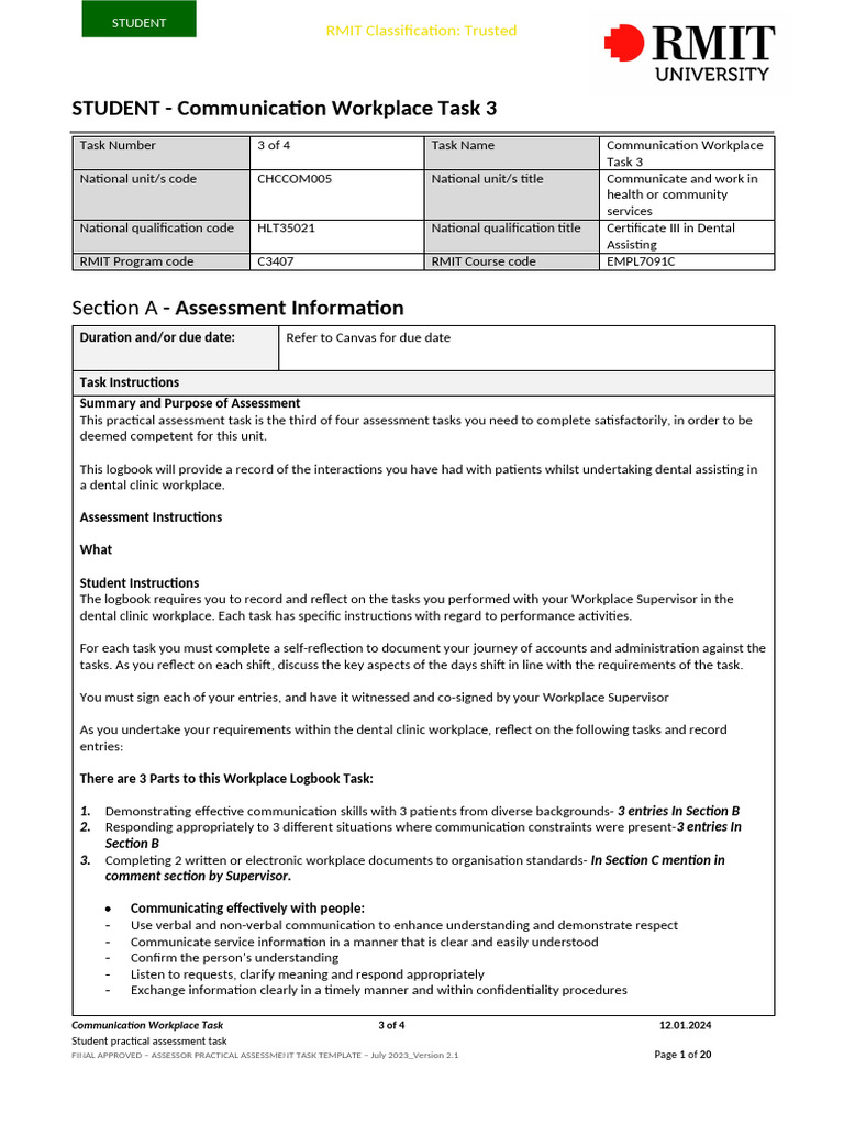 Task 3 - CommunicationWorkplaceTask - CHCCOM005 - Student | PDF | Communication | Body Language