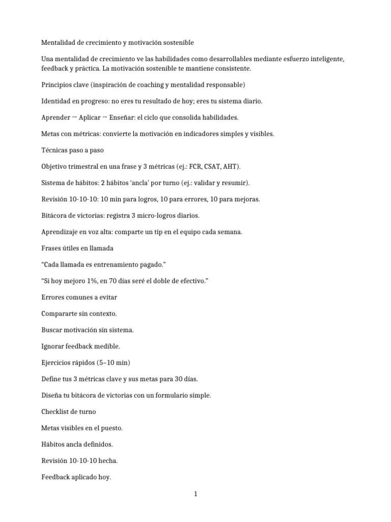 05 Mentalidad de Crecimiento Motivacion Call Center | PDF