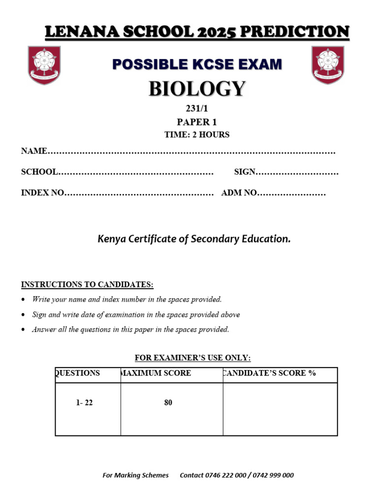 Lenana Bio Pp1 2025 Predictions | PDF | Nucleic Acid Sequence | Biology