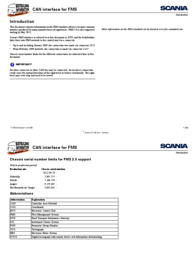 Scania j1939 FMS | PDF | Anti Lock Braking System | Electrical Connector
