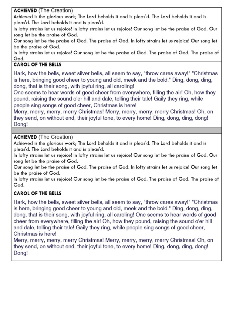 Christmas Praise and Carol Lyrics | PDF