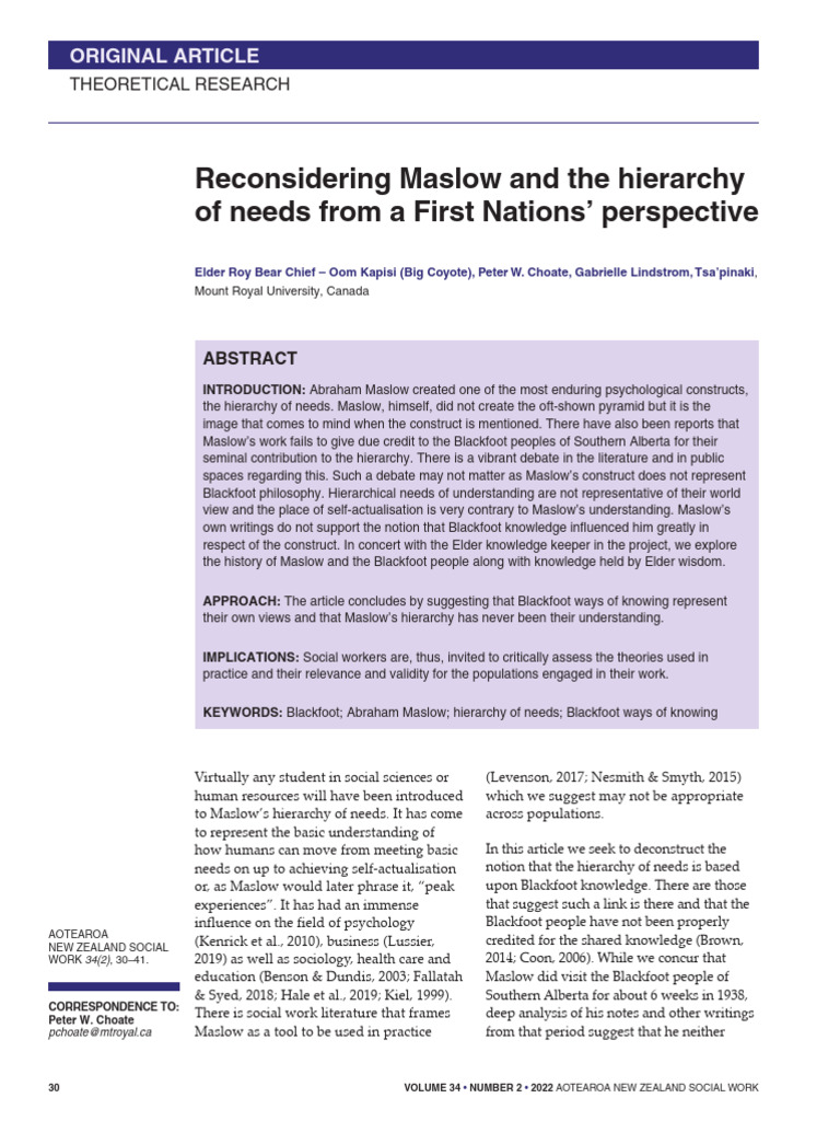 Reconsidering Maslow Blackfoot | PDF | Self Actualization | Behavioural ...