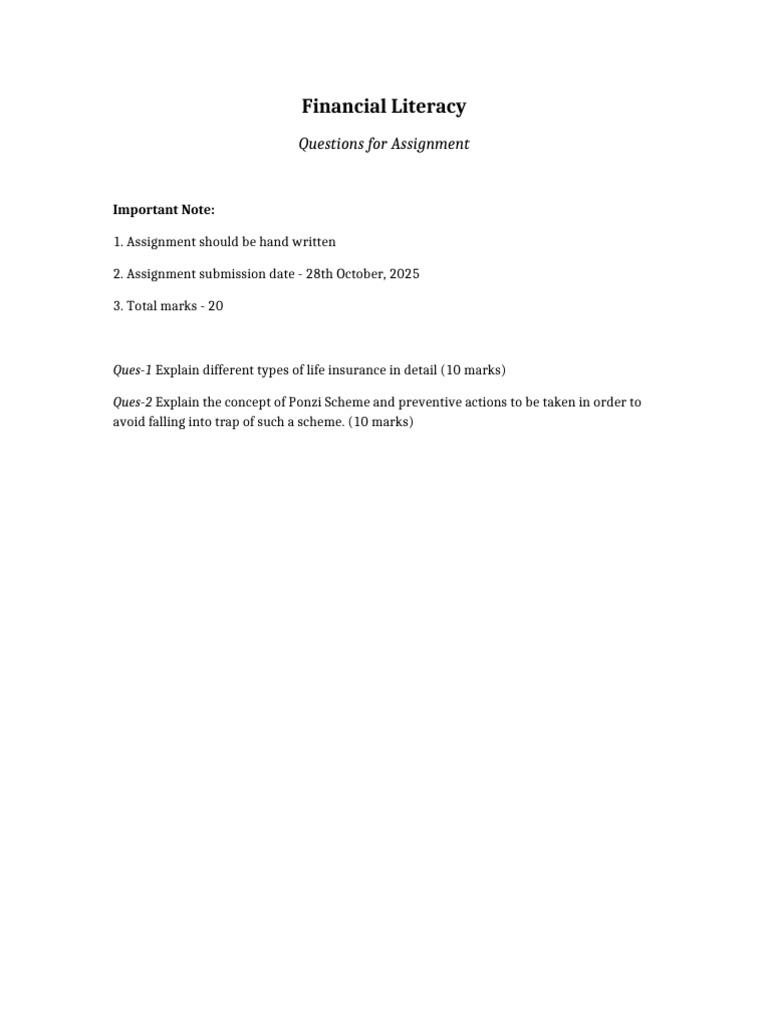 Financial Literacy Assignment Formatted | PDF