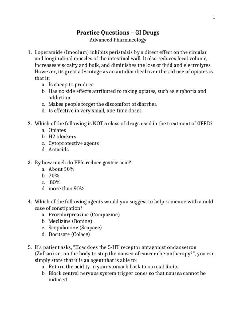 GI Drugs Practice Questions and Answers | PDF | Nausea | Drugs
