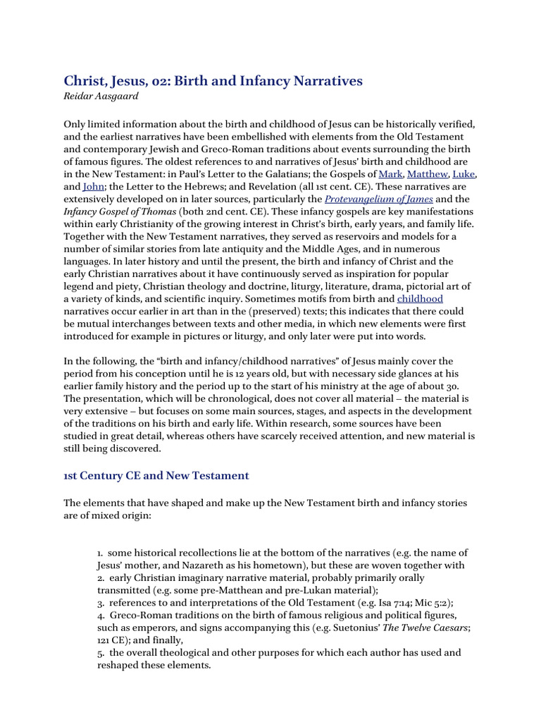 Jesus' Birth and Infancy Narratives | PDF | Jesus | Gospel Of Matthew