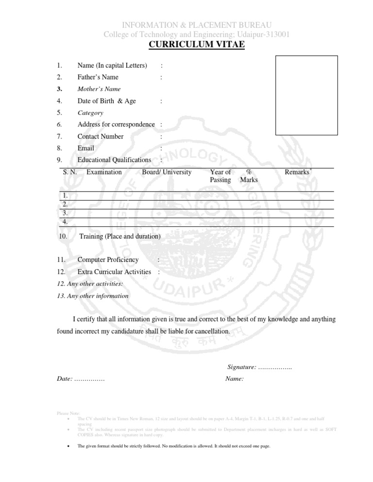 Format of CV 2 | PDF