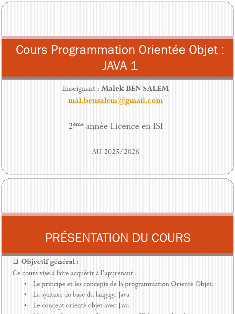Cours POO JAVA1 Chapitre1 | PDF | Java (Langage de programmation ...