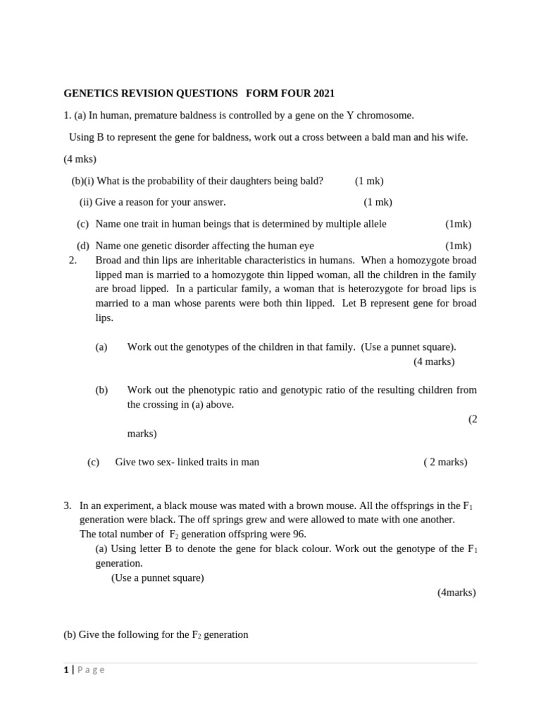 Genetics Revision Questions | PDF | Genotype | Dominance (Genetics)