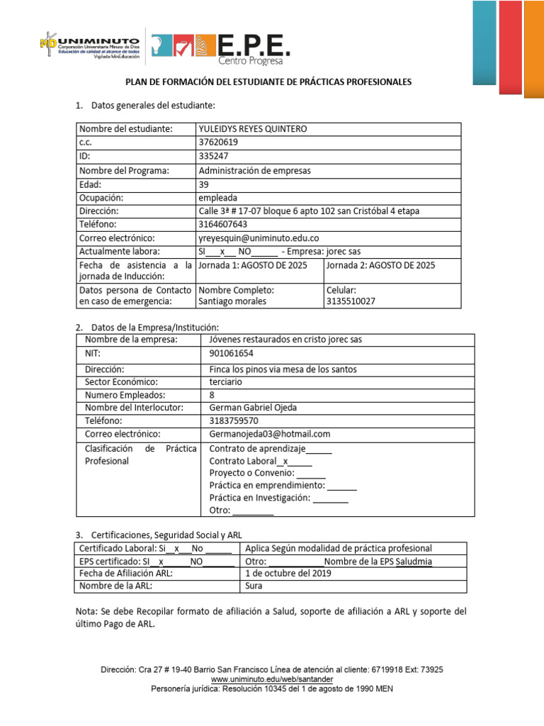 Yuleidys Reyes Plan de Formacion | PDF | Logística | Presupuesto