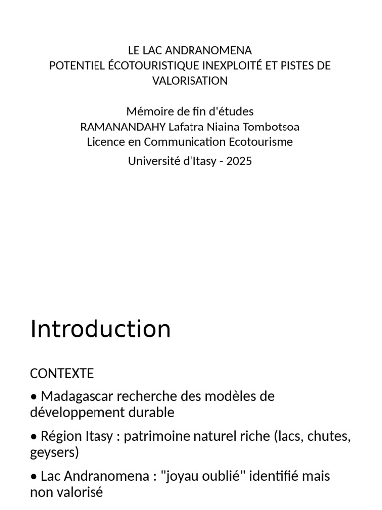 Valorisation écotouristique du lac Andranomena | PDF | Paysage