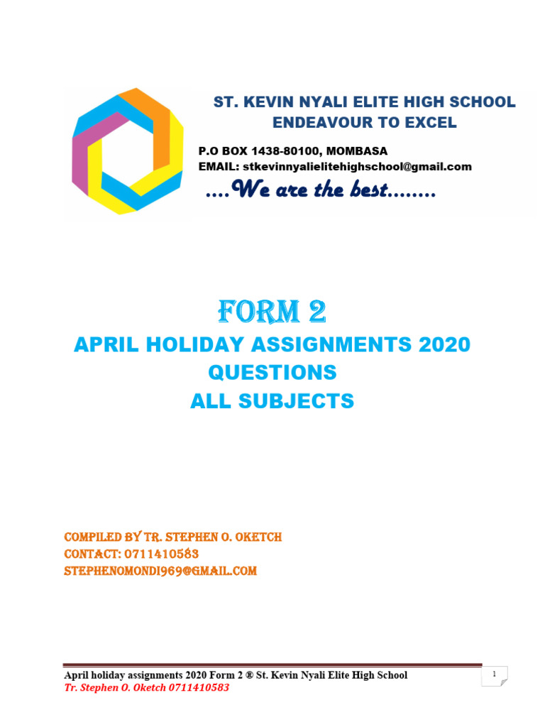 Form2 April Holiday Assignments 2020 Questions All Subjects | PDF | Sodium Bicarbonate | Breathing