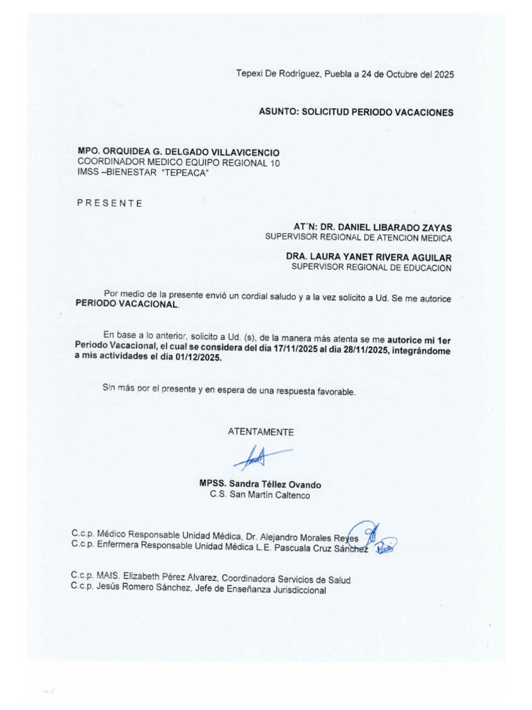 Tellez Ovando Sandra Vacaciones | PDF