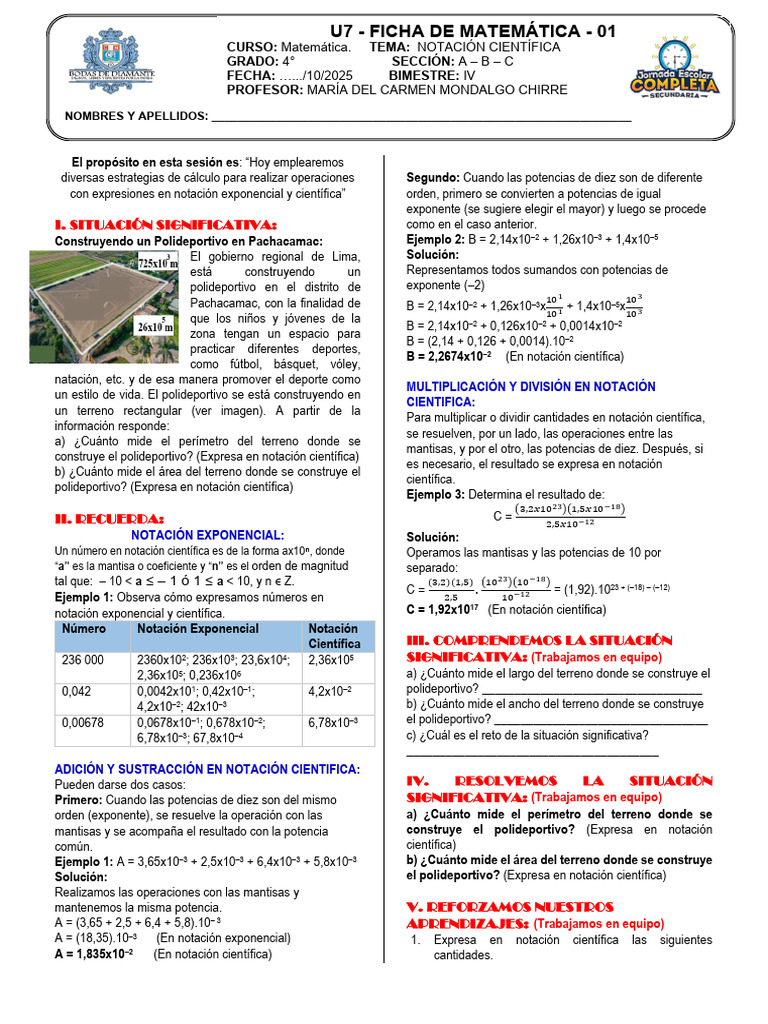 U7 Ficha De Trabajo 01 Notacion Cientifica Pdf Matemáticas