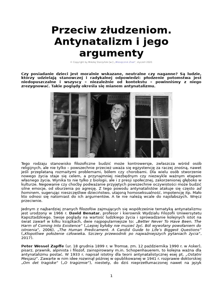 Filozofia Mikolaj Starzynski Przeciw Zludzeniom Antynatalizm I Jego ...