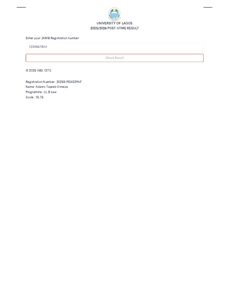 University of Lagos Post-Utme Result | PDF