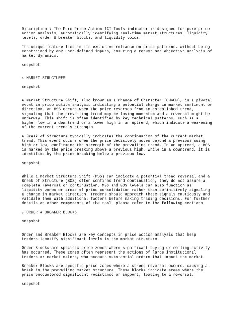 Pure Price Action ICT Tools Overview | PDF | Market Liquidity | Market ...