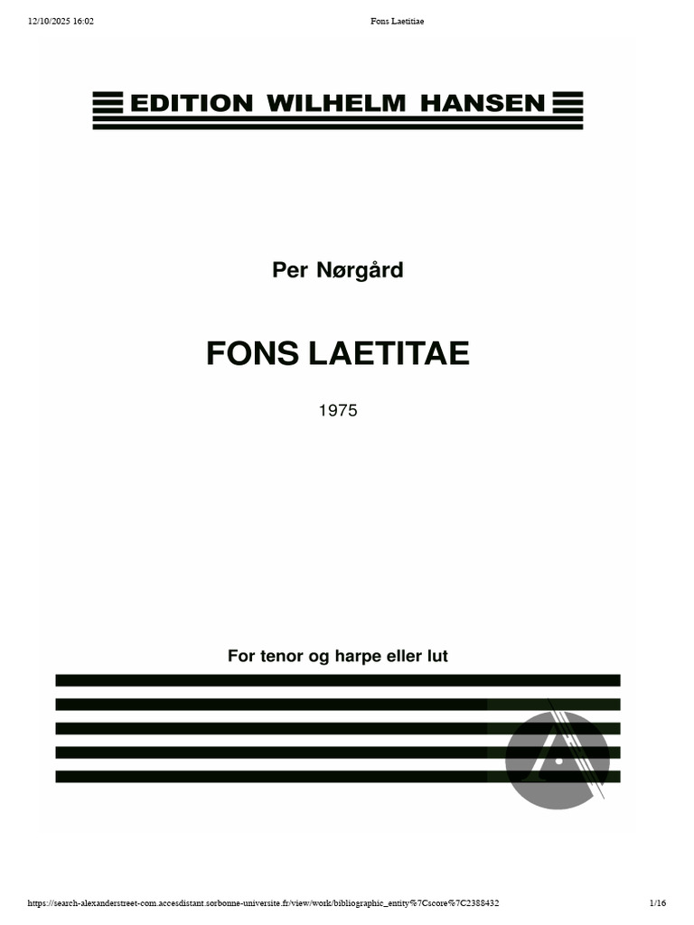 Fons Laetitiae - Alexander Street, Part of Clarivate | PDF