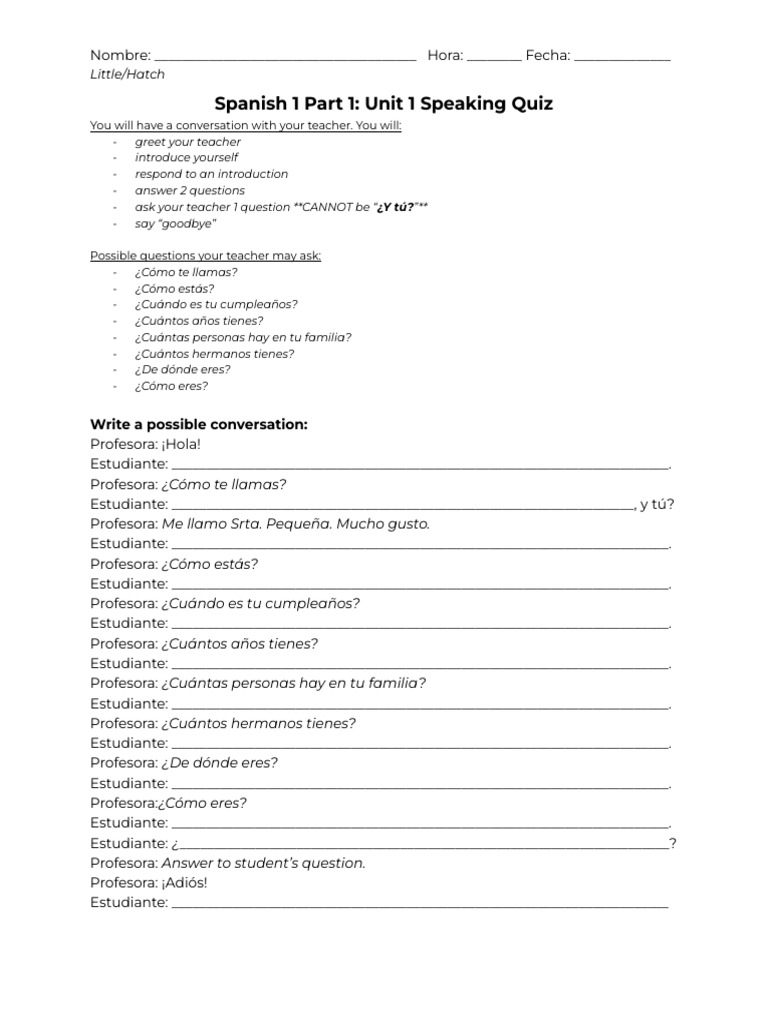 Sp1Pt1 Unit 1 Speaking Quiz - Google Docs-2 | PDF | Linguistics | Human ...