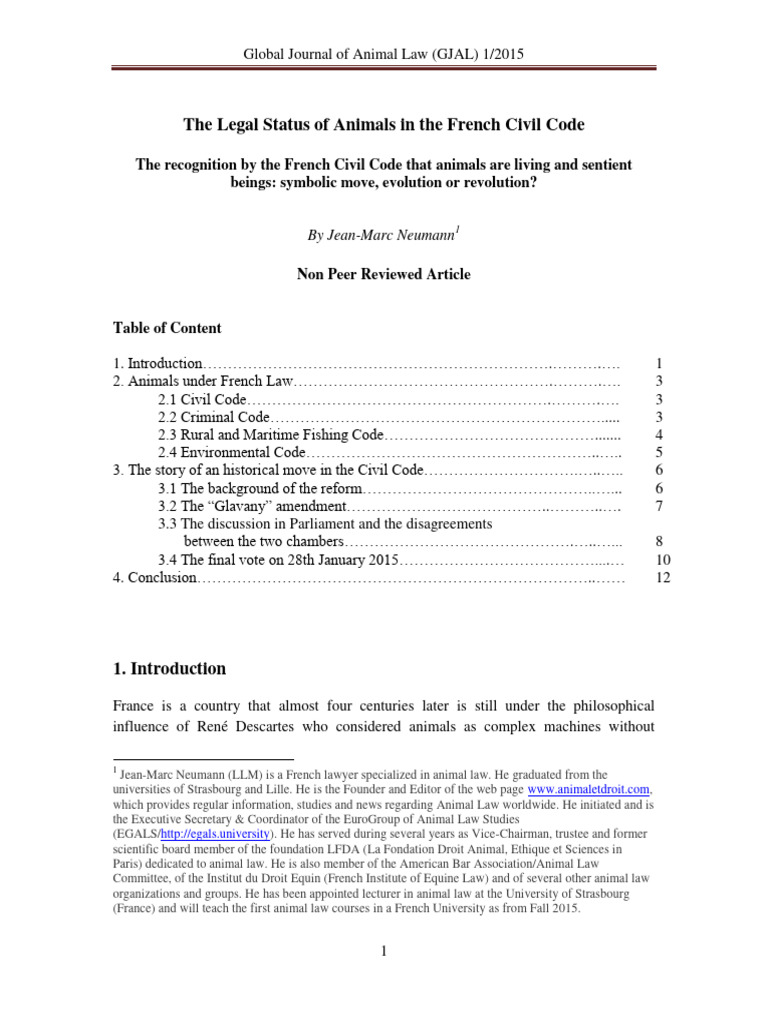 The Legal Status of Animals in The Frenc | PDF | Cruelty To Animals ...