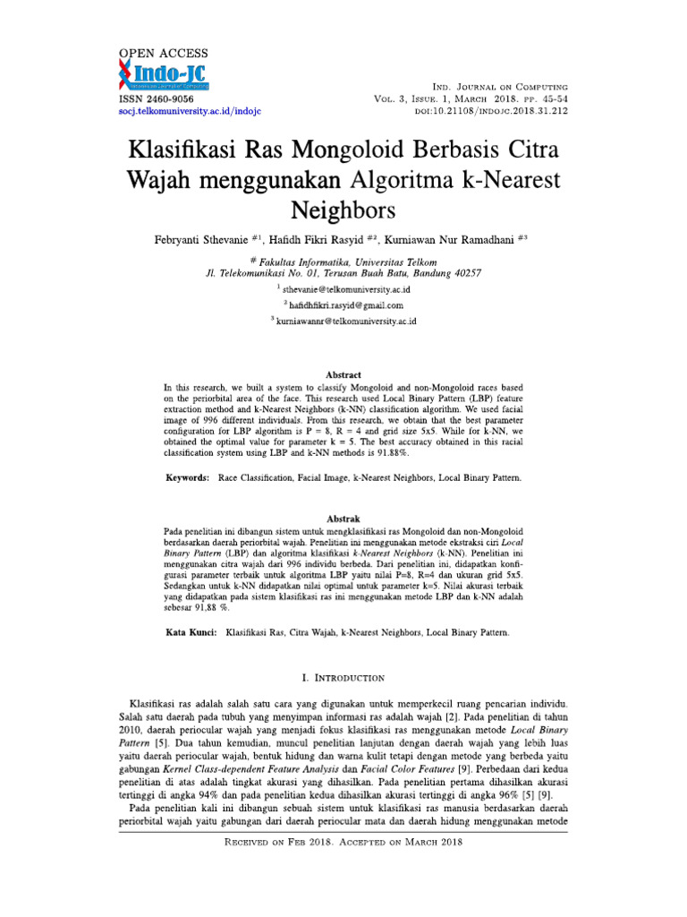 Klasifikasi Ras Mongoloid Berbasis Citra Wajah Men | PDF
