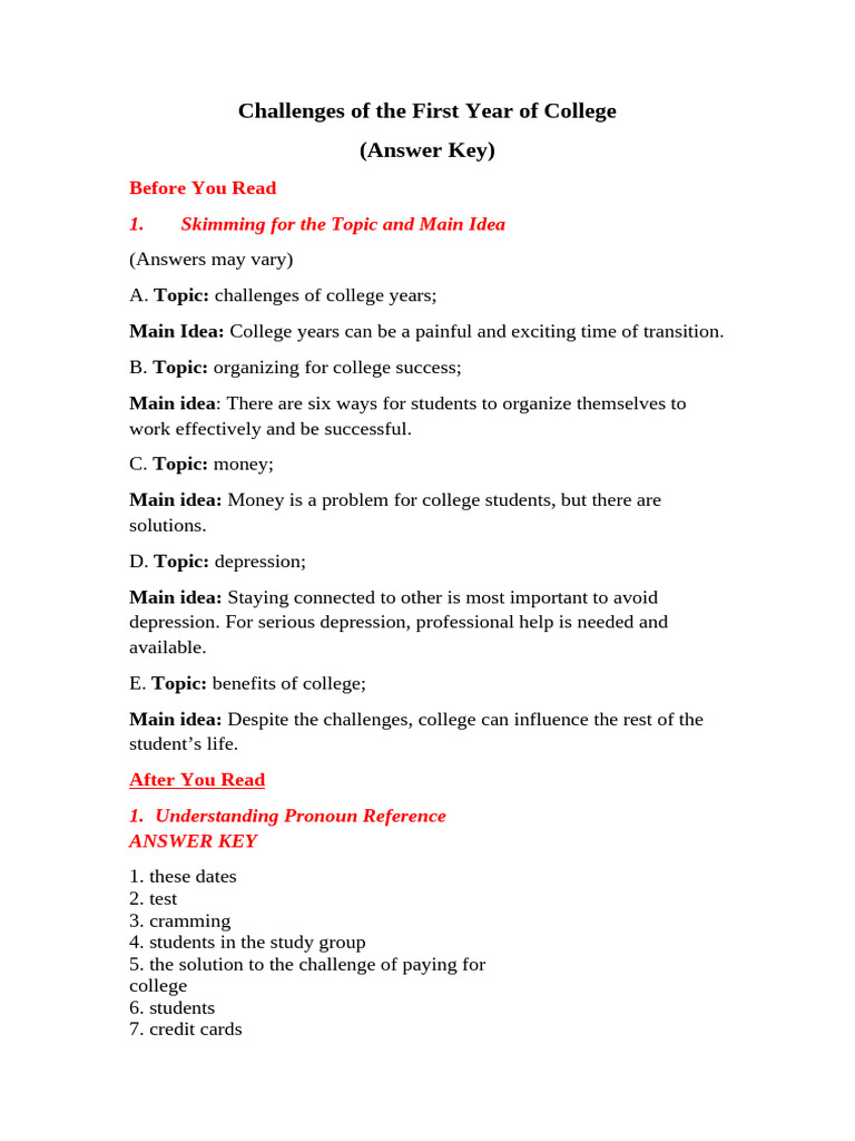 First-Year College Challenges and Solutions | PDF