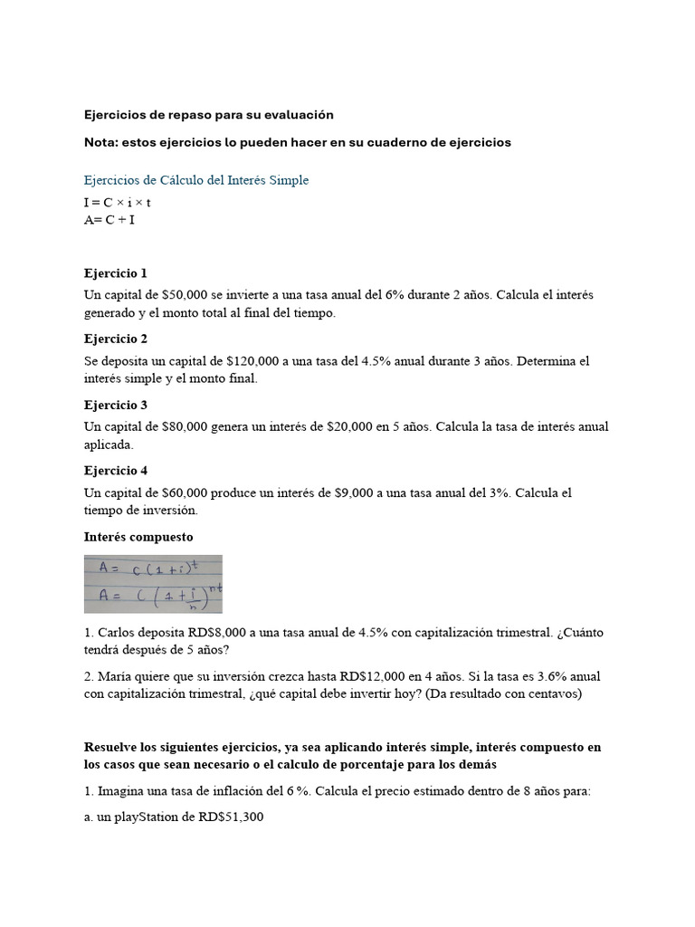 Ejercicios de Repaso para Su Evaluación Escrita P1 6to | PDF