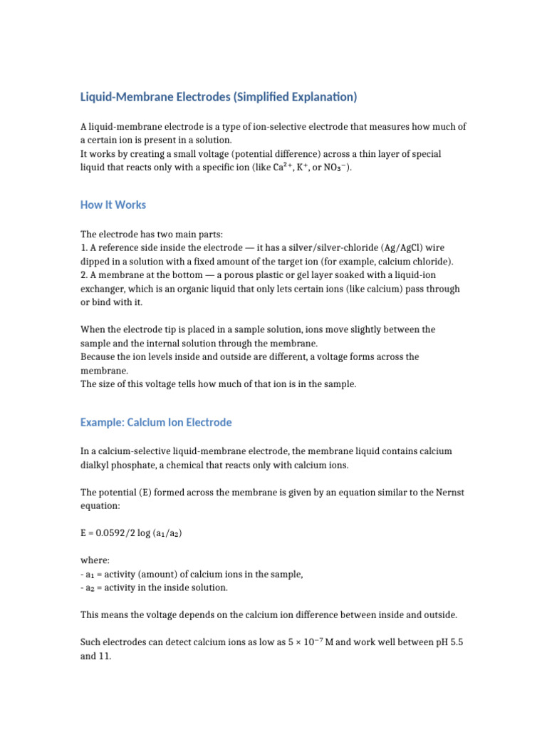 Liquid-Membrane Electrode Overview | PDF | Applied And ...