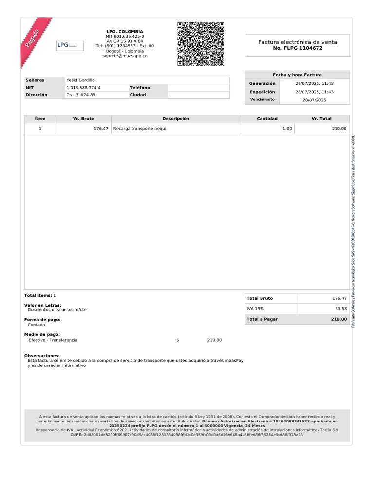 Factura Electrónica de Venta LPG Colombia | PDF | Factura