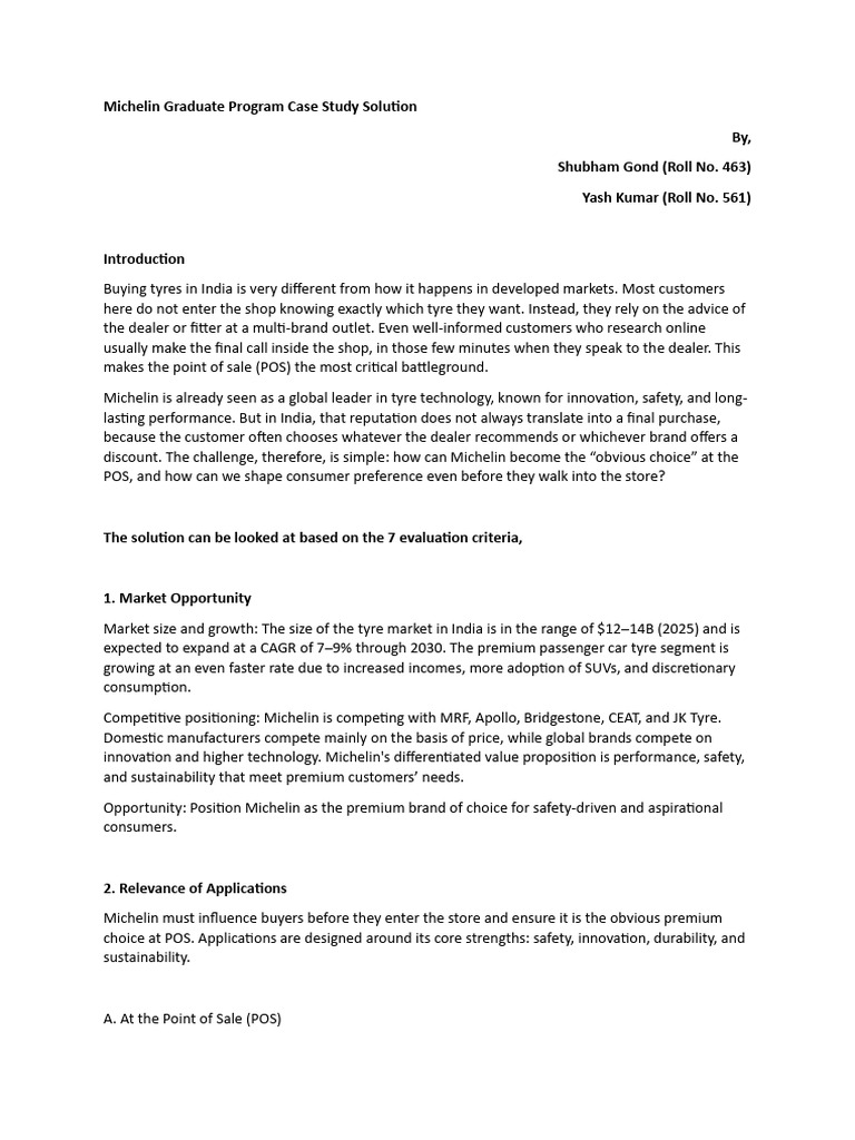 Michelin Graduate Program Case Study Solution | PDF | Brand | Fuel ...