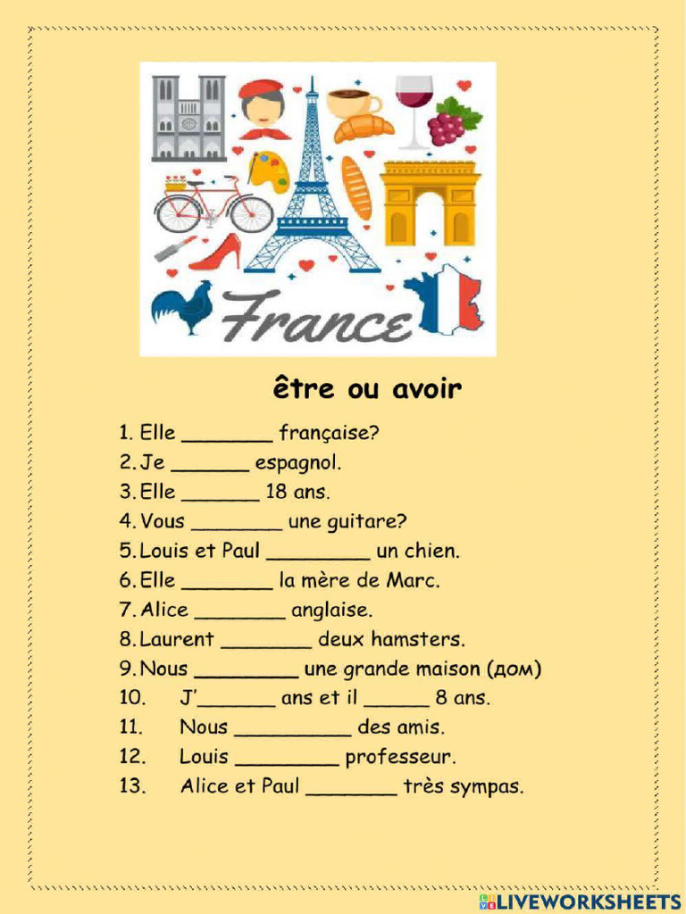 Choisis Le Verbe Être Ou Avoir Worksheet | PDF