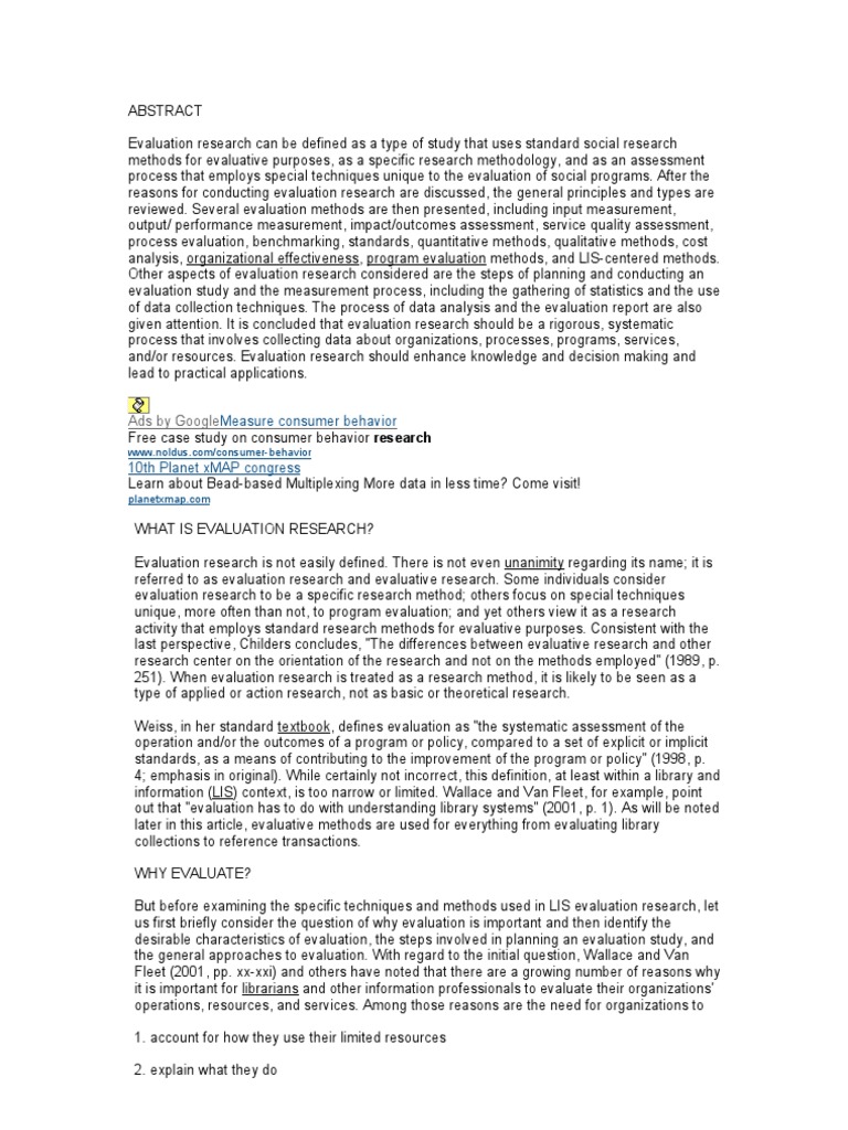 Evaluation Research | PDF | Cost–Benefit Analysis | Evaluation