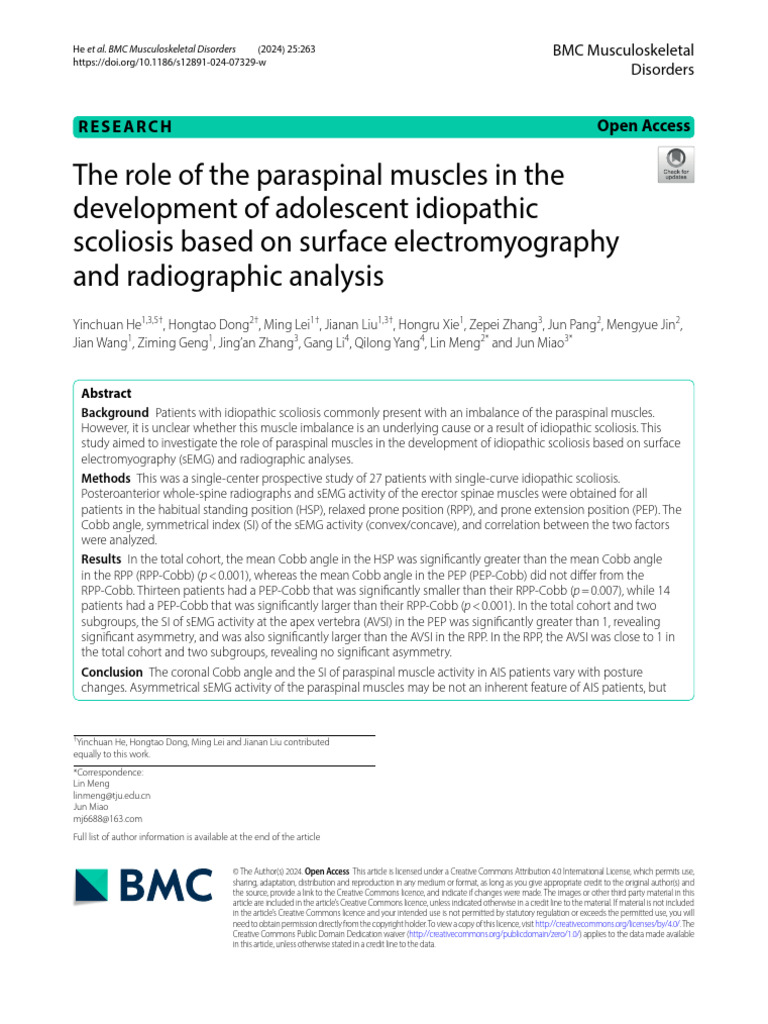 The Role of The Paraspinal Muscles in The Development of Adolescent ...