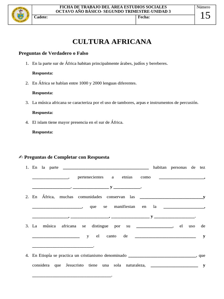 5bld4 Ficha 15 Cultura Africana | PDF