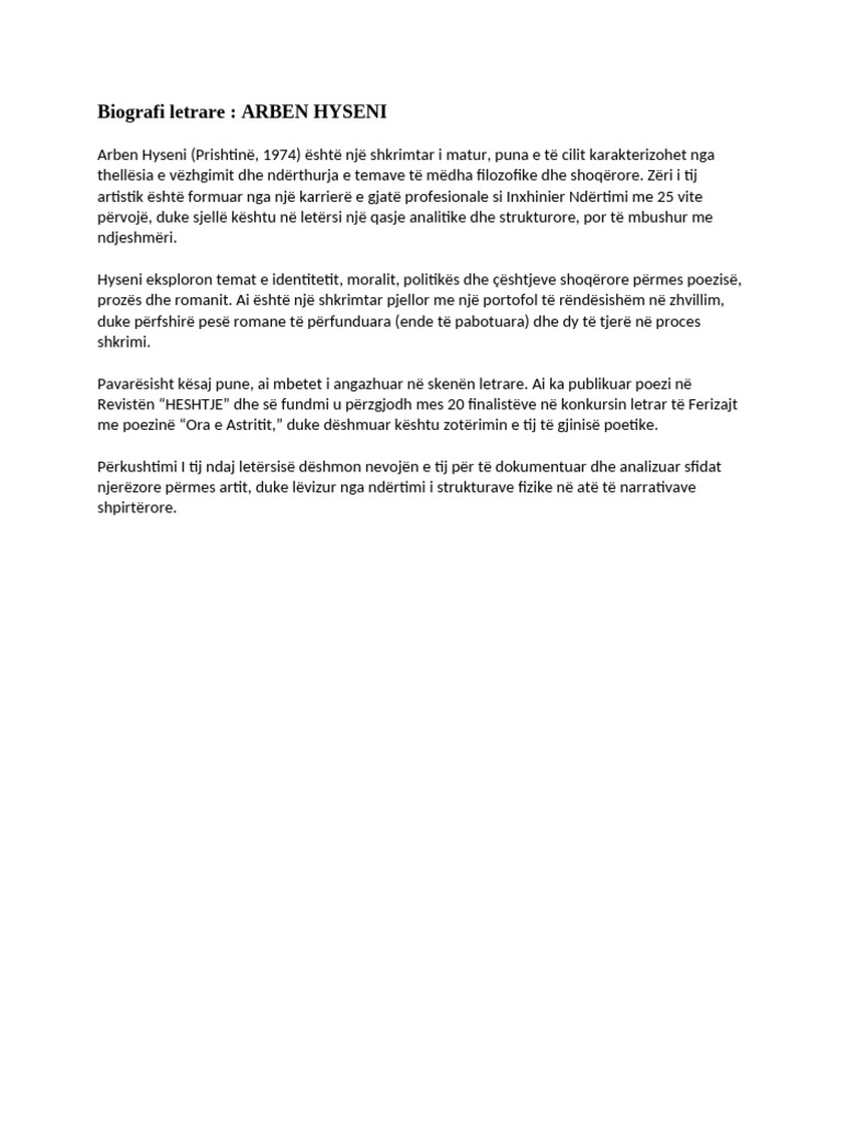 Bio - Arben Hyseni | PDF