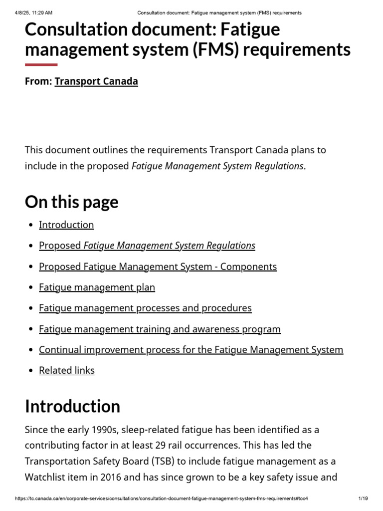 Fatigue Management System (FMS) Requirements | PDF | Safety | Sleep