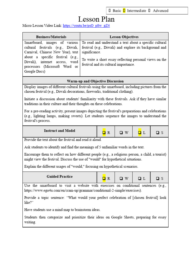 Reading Writing Lesson Plan With Technology | PDF | Essays | Festival
