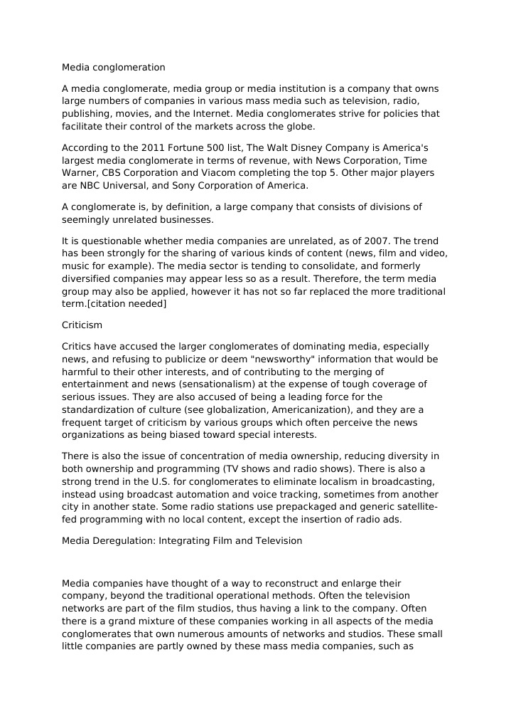 Media Conglomeration | PDF | Mass Media | Public Opinion