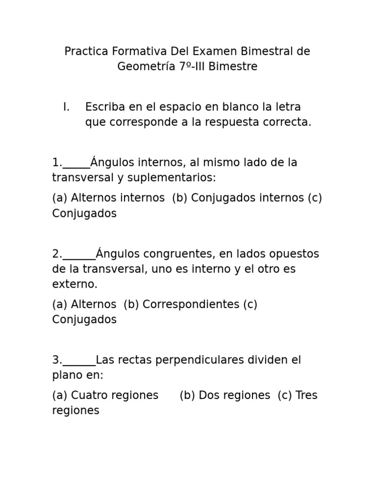 Ex Formativo de Geometria 7º-III B | PDF | Ángulo | Perpendicular