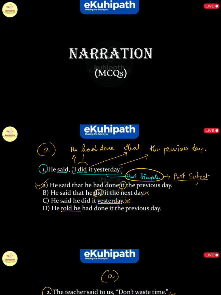 EKuhipath Narration MCQs | PDF