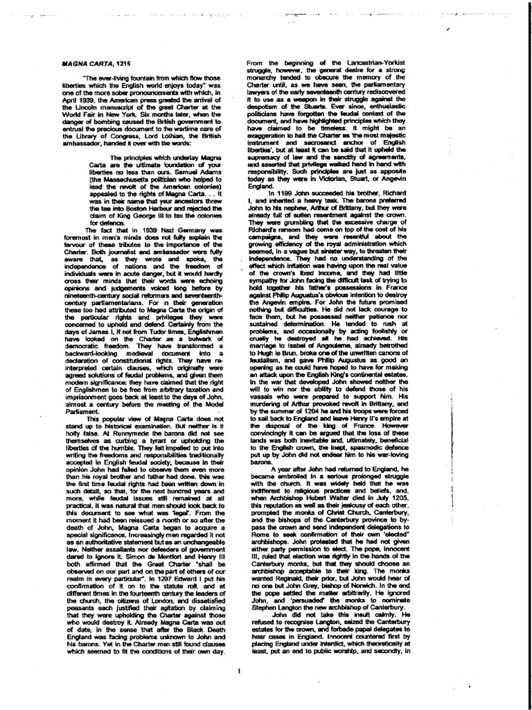 Magna Carta, 1215 (Primary Source) | PDF