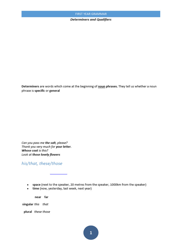 Determiners and Quantifiers | PDF | Pronoun | Noun