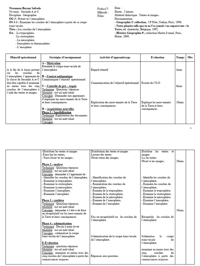 Fiche N°5 Les Couches de L'atmosphère 2nde A-C (Géographie) | PDF ...