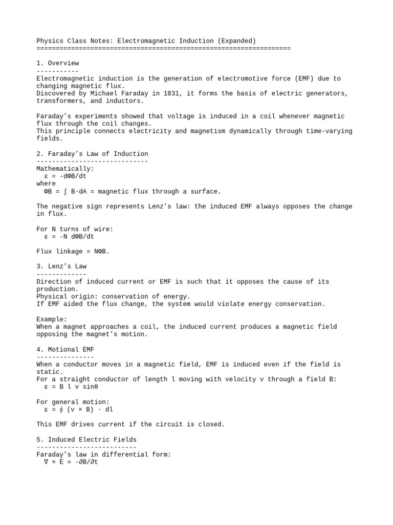 Electromagnetic Induction Class Notes | PDF | Electromagnetic Induction ...