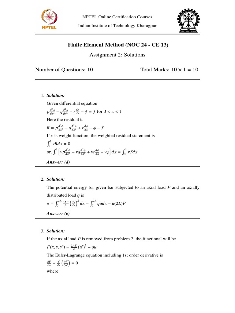 Finite Element Method Solutions NPTEL | PDF | Differential Equations ...
